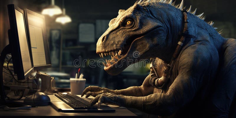 Dinosaur Using Computer, Concept of Jurassic Technology Stock Image ...