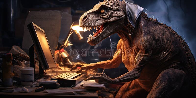 Dinosaur Using Computer, Concept of Jurassic Technology Stock Image ...