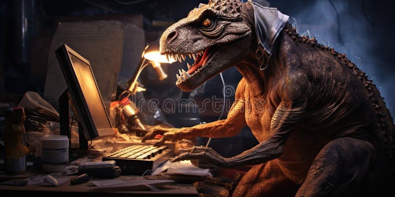 Dinosaur Using Computer, Concept of Jurassic Technology Stock Image ...