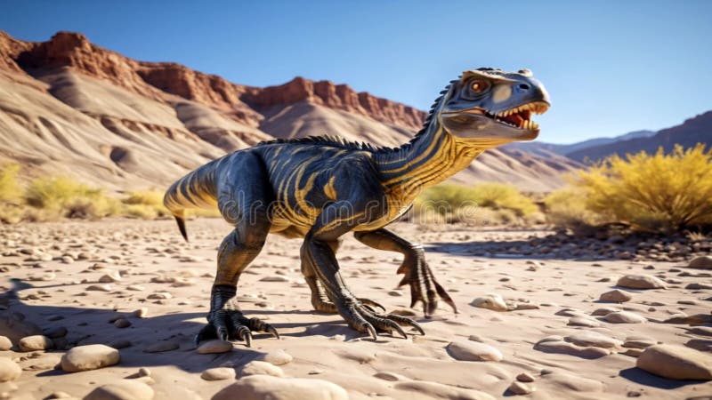 Dinosaur Walking in the Desert Stock Video - Video of dinosaur, raptor ...