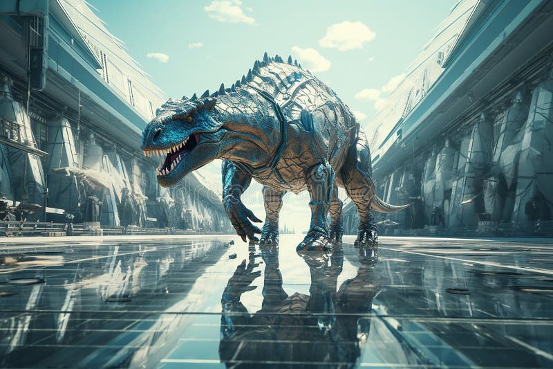 Dinosaur Walking in Futuristic World Using Time Machine Technology with ...