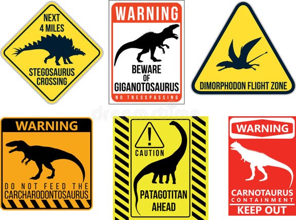Dinosaur Warning Sign Stickers Pack, Vector Stock Illustration ...
