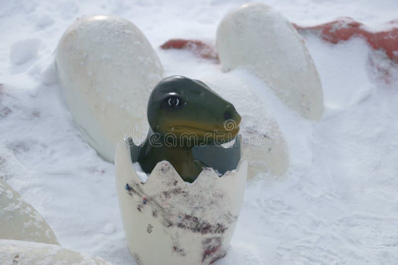 Dinosaur in snow stock photo. Image of kinder, people - 109623912