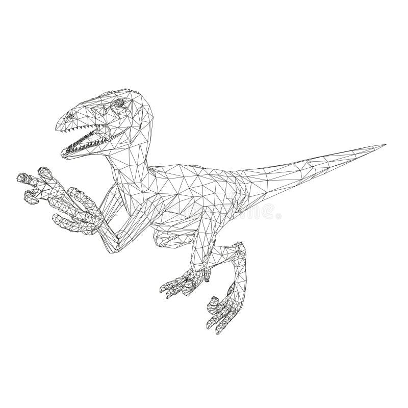 Dinosaur Wireframe Made of Black Lines on a White Background. Angry ...