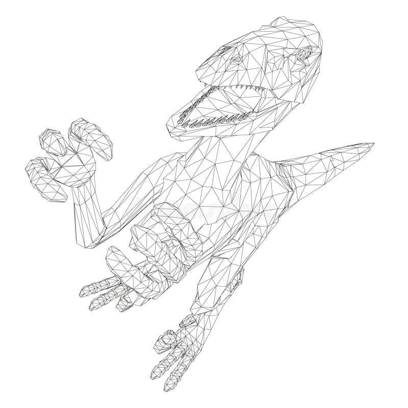 Dinosaur Wireframe Made of Black Lines on a White Background. Angry ...