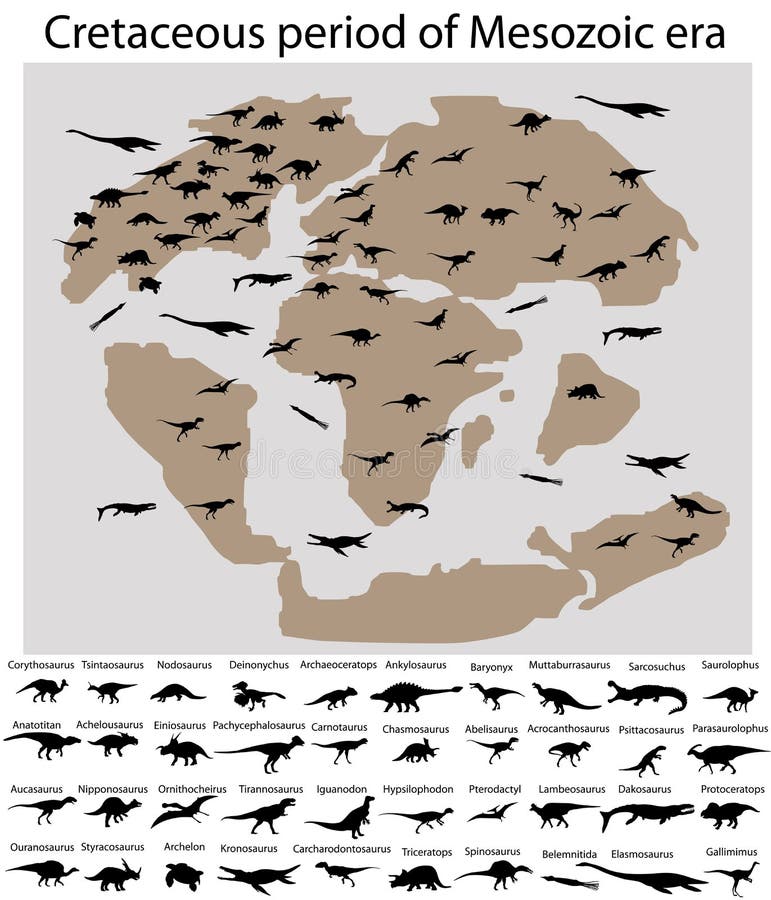 Dinosaurios Del Período Jurásico En Mapa Ilustración del Vector ...