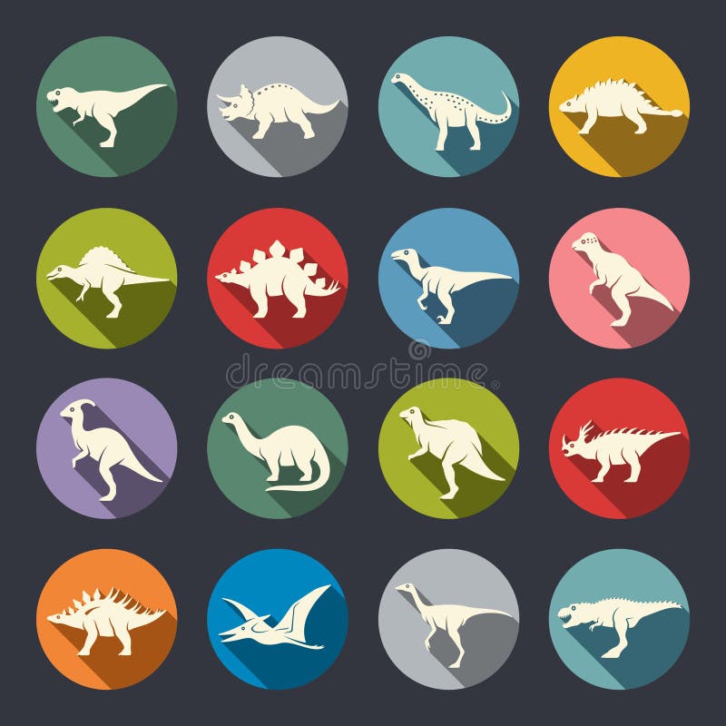Dinosaurs Circle Flat Vector Icon Set Stock Vector - Illustration of graphic, dragon: 138424302