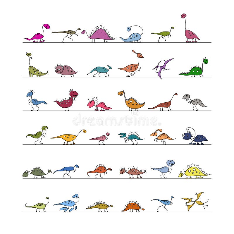 Dinosaurs Collection, Sketch for Your Design Stock Vector ...