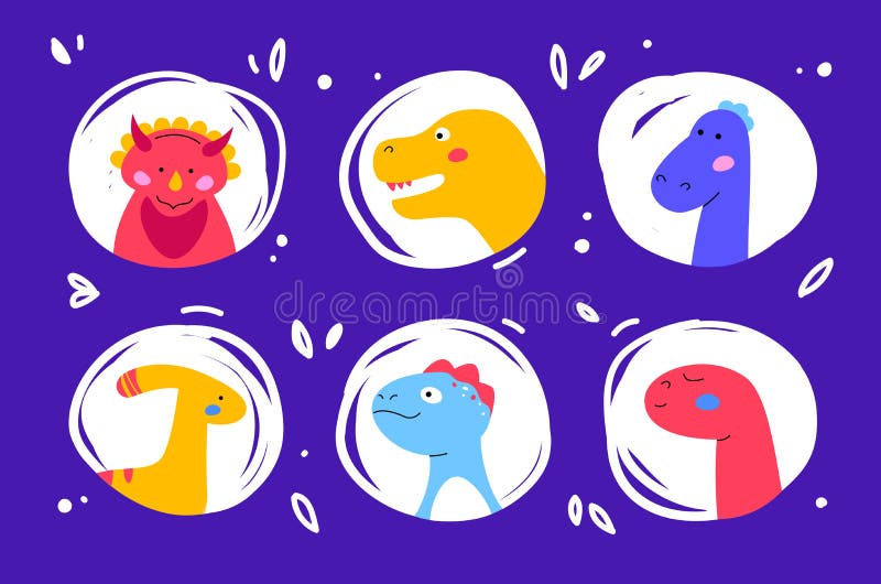 Dinosaurs Faces - Set of Flat Design Style Characters Stock Vector ...