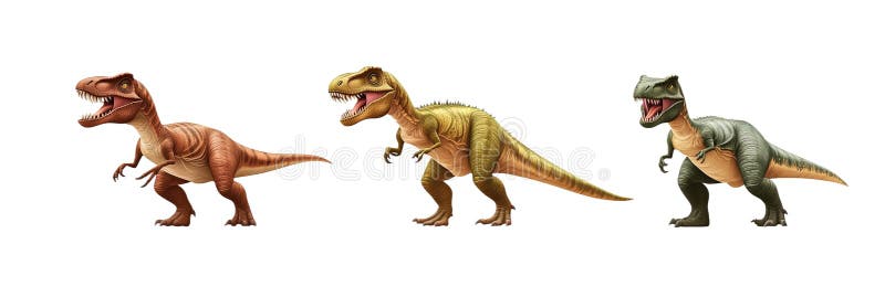 Dinosaurs Illustration Featuring Three T-Rex Variations, Showcasing ...