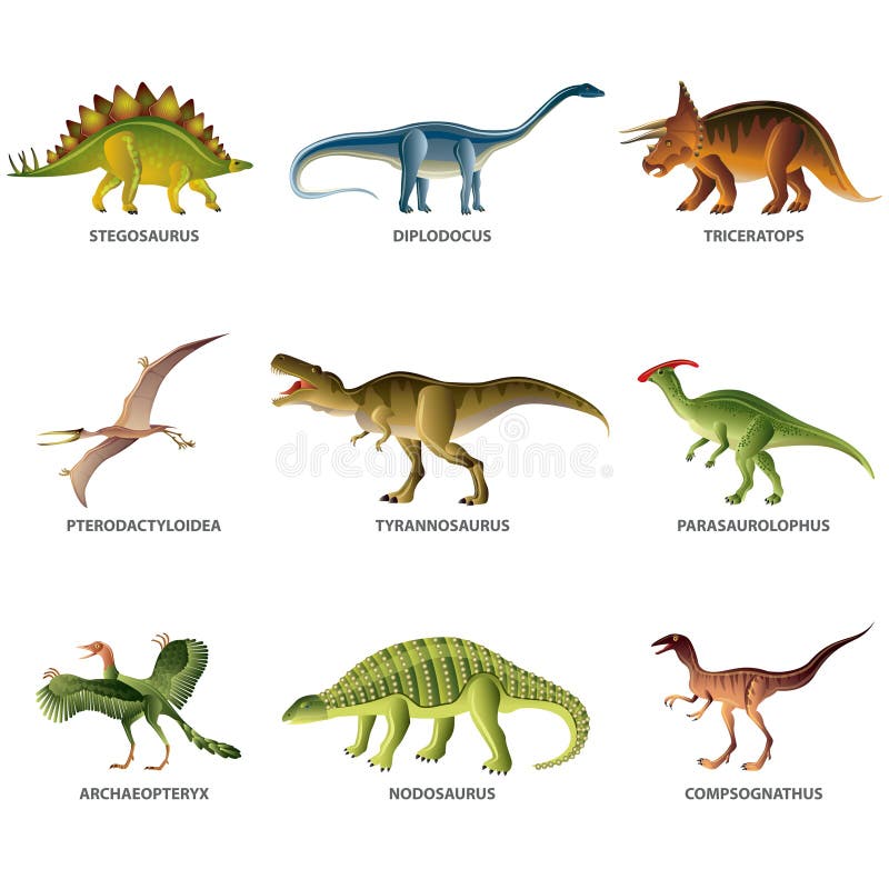 Dinosaurs Isolated on White Vector Set Stock Vector - Illustration of ...