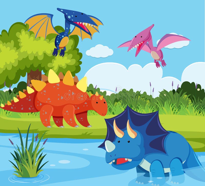 Cartoon dinosaurs scene. stock vector. Illustration of happy - 19465430