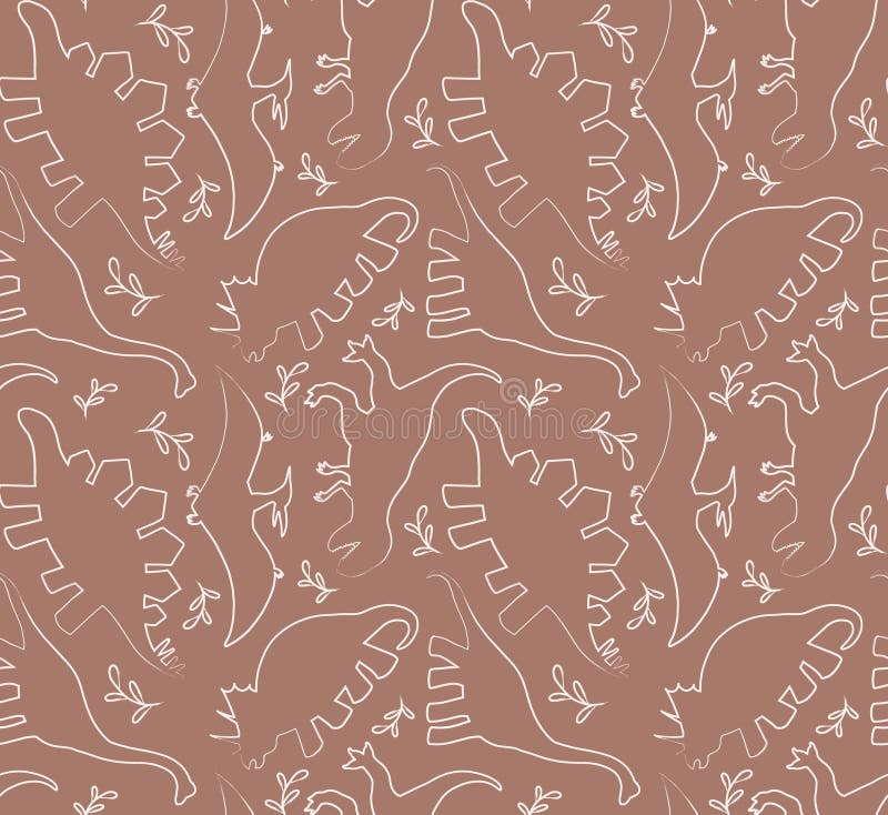 Dinosaurs Seamless Vector Pattern, Line Art Dinosaurs Kids Seamless ...