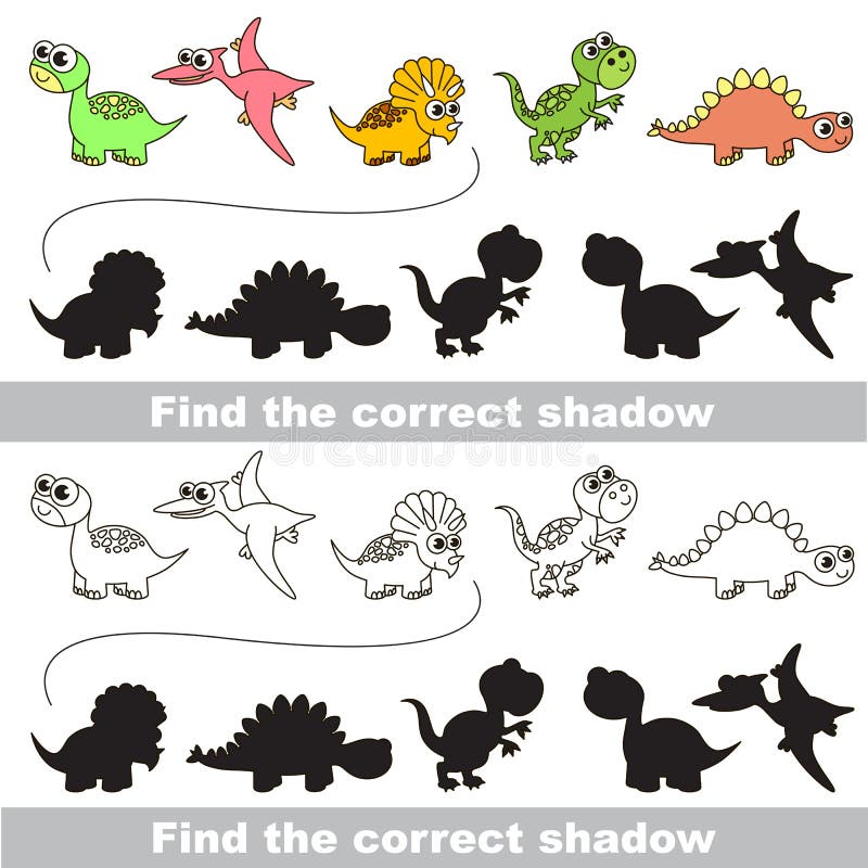 Dinosaurs Set. Find Correct Shadow. Stock Vector - Illustration of ...
