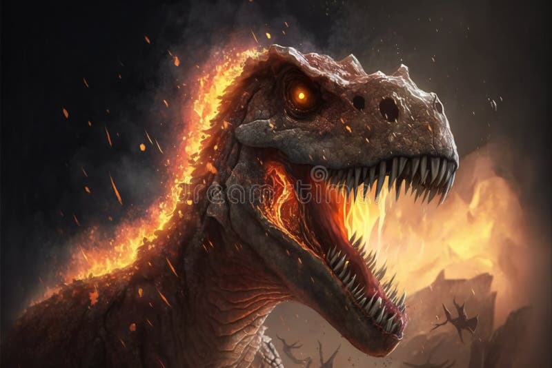 Dinosaurs T-rex on Fire, Creative Digital Illustration Stock ...