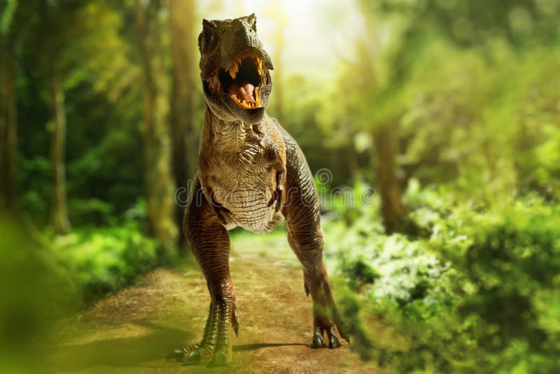 Dinosaurs, Tyrannosaurus Rex in the Jungle Stock Photo - Image of ...
