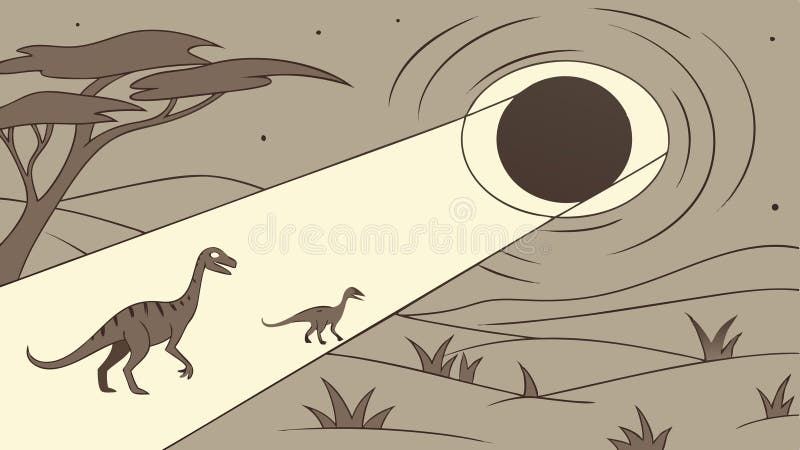 Dinosaurs Under Mysterious Eclipse in Ancient Landscape, Vector Design ...