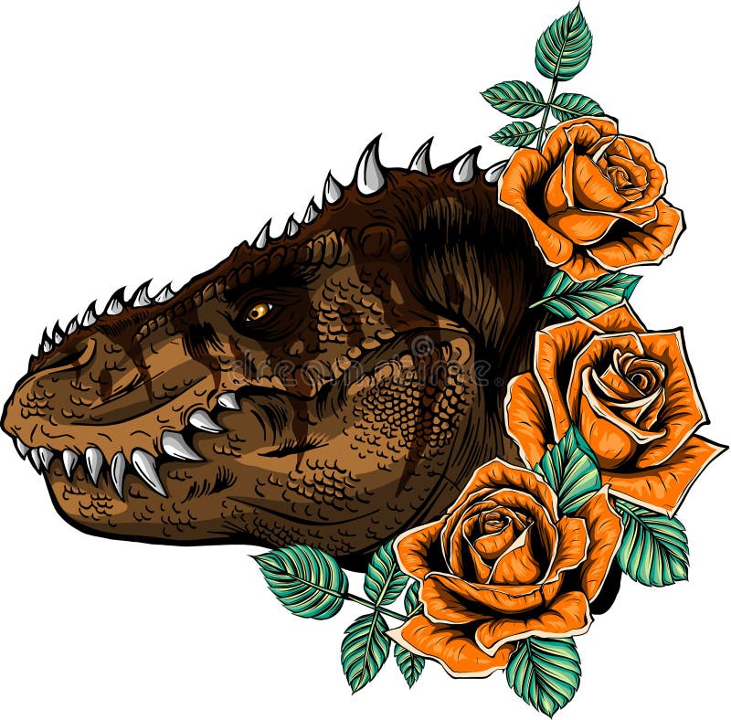 Tyrannosaurus Rex Dinosaur Head in Black and White Outline Vector ...