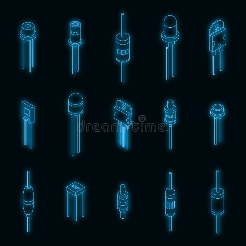 Diode Icons Set Vector Neon Stock Vector - Illustration of electricity ...