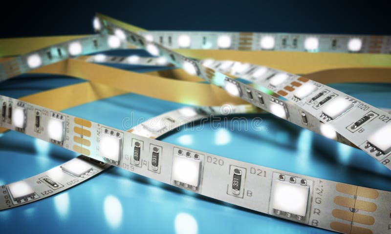 Diode Strip Led Lights Tape Close-up 3d Render on Blue Stock ...
