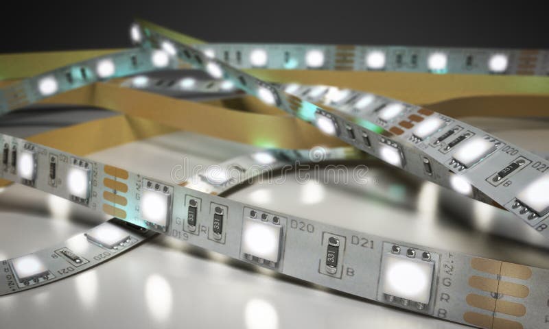 Diode Strip Led Lights Tape Close-up 3d Render on White Stock ...