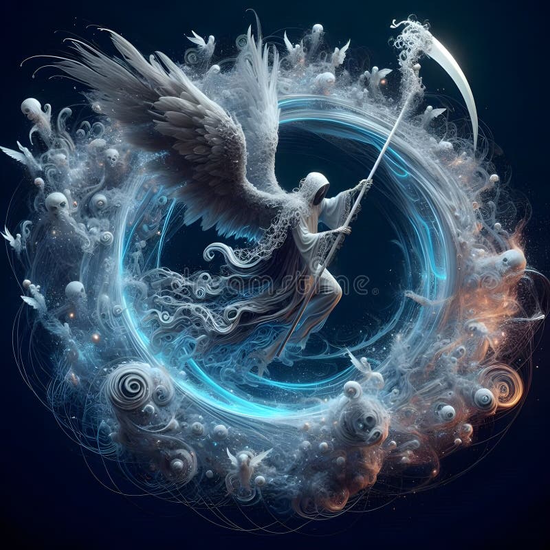 Diorama Angel of Death Holding a Scythe with Holographic Spirits and ...