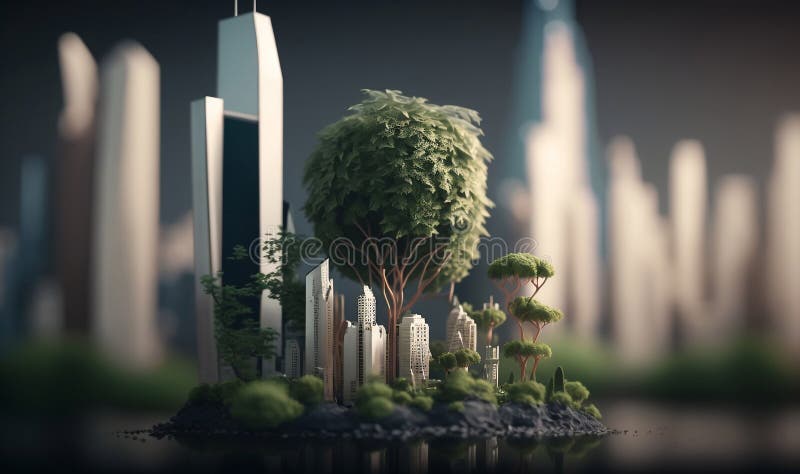 Diorama of a Small Green Eco City, Ecological Concept. Generated AI ...