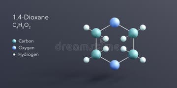 1.4-dioxane Molecule 3d Rendering, Flat Molecular Structure with ...