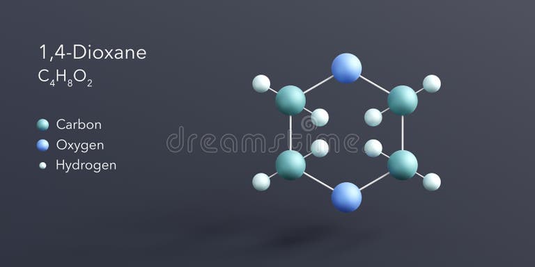 1.4-dioxane Molecule 3d Rendering, Flat Molecular Structure with ...