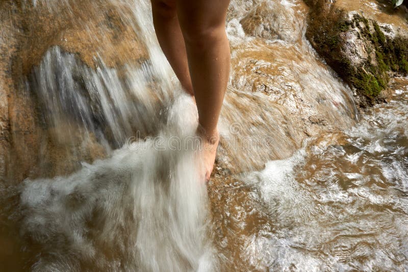 Dip foot in waterfall stock image. Image of foot, relax - 61229839