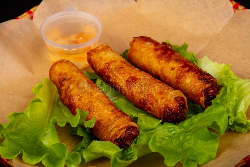 Dip fried spring roll stock photo. Image of plate, vegetable - 124027880