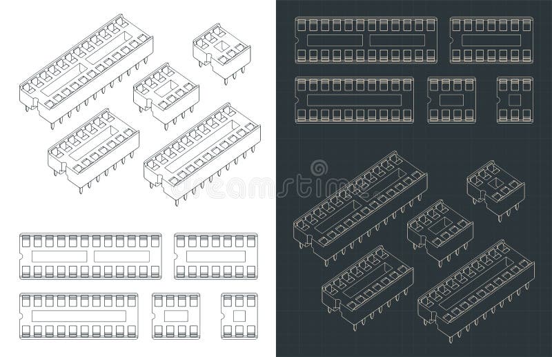DIP sockets blueprints stock vector. Illustration of microchip - 229875333