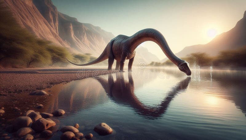 Diplodocus Drinking from a River Stock Illustration - Illustration of ...