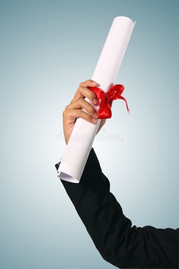 Hand mit Diplom stockfoto. Bild von blau, symbol, bescheinigung - 29854372