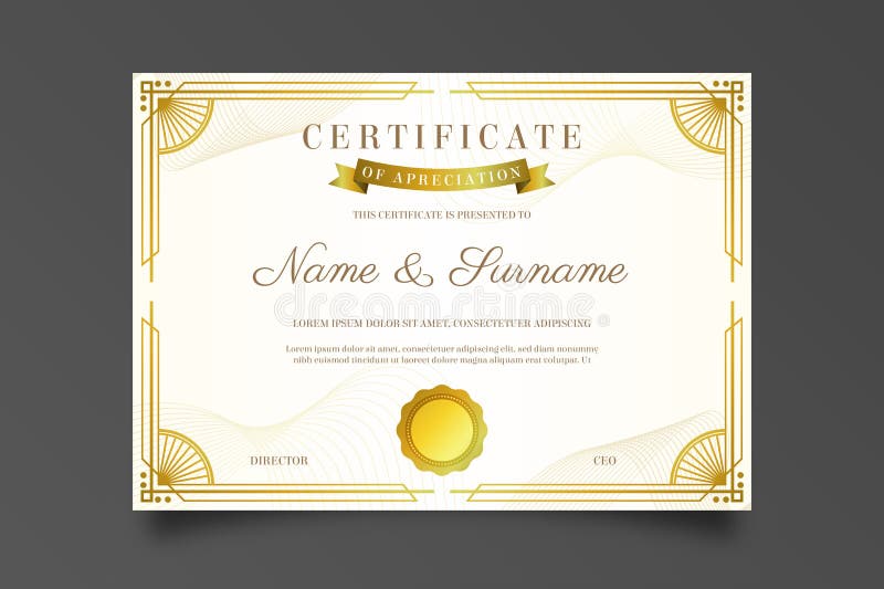 Diploma of Appreciation with Golden Frame and Bow Sun Stock Vector ...