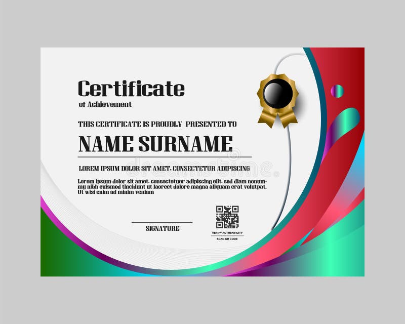 Diploma Certificate Template Vibrant Gradient Modern Style Design Stock ...