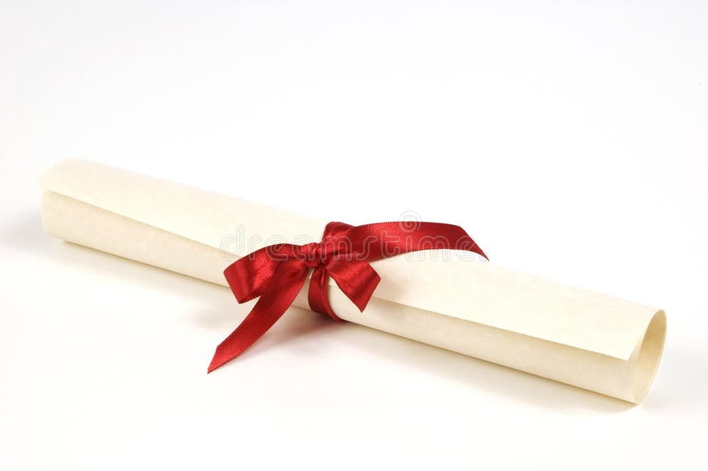 Diploma Con Il Nastro Rosso Riveduto Fotografia Stock - Immagine di ...