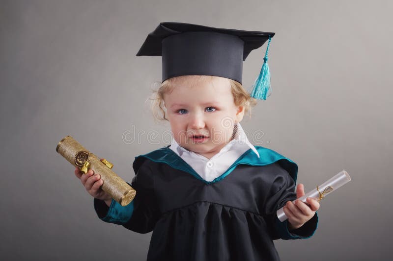 Diploma Graduating Little Student Kid Stock Image - Image of clothing ...