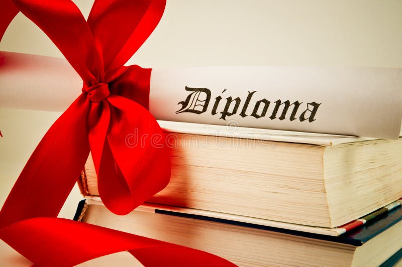 Diploma with Ribbon and Books Stock Photo - Image of baccalaureate ...
