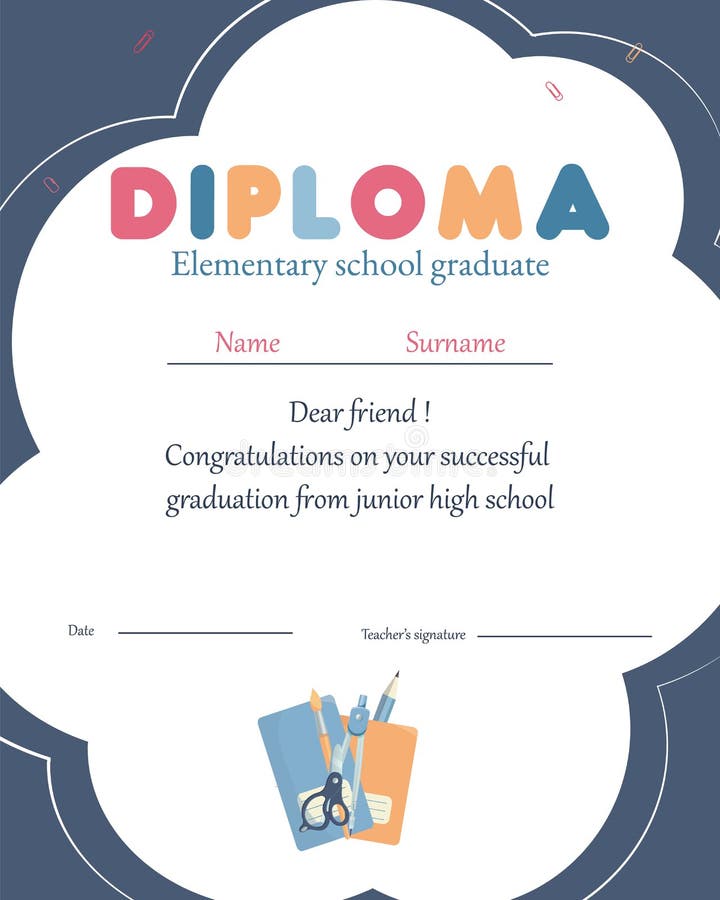 Diploma Template for Elementary School.Vector, Ready To Print Stock ...
