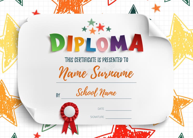 Preschool Kids Diploma Certificate Colorful Background Design Template ... Preschool Kids Diploma Certificate Colorful Background Design Template ...