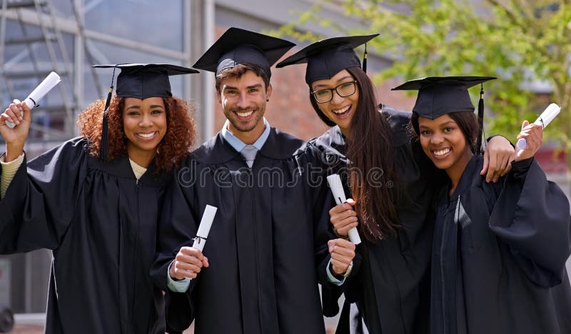 Diplomas in Diversity. a Diverse Group of University Students Holding ...
