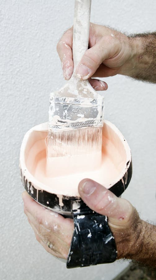 Paintbrush Dipping Into Can Of Green Paint Stock Photo - Image of tools ...