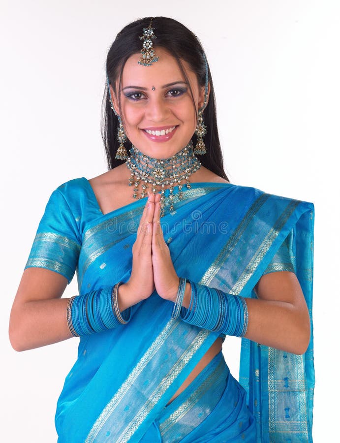 Dire Indien De Namaste De Fille Image stock - Image du robe, bonheur ...