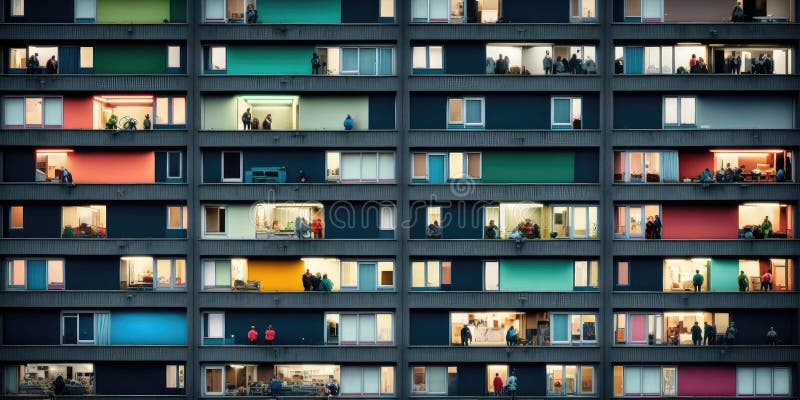 Direct Front View of Office Building with Many Windows of Rooms Stock ...