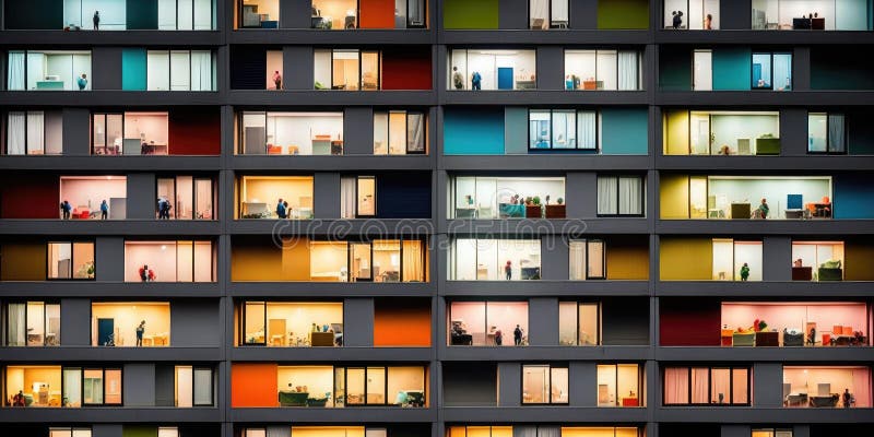 Direct Front View of Office Building with Many Windows of Rooms Stock ...