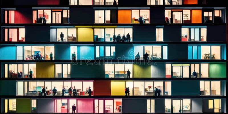 Direct Front View of Office Building with Many Windows of Rooms Stock ...