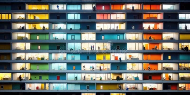 Direct Front View of Office Building with Many Windows of Rooms Stock ...