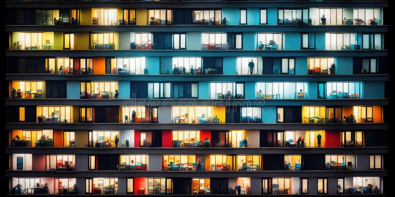 Direct Front View of Office Building with Many Windows of Rooms Stock ...