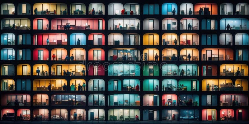 Direct Front View of Office Building with Many Windows of Rooms Stock ...